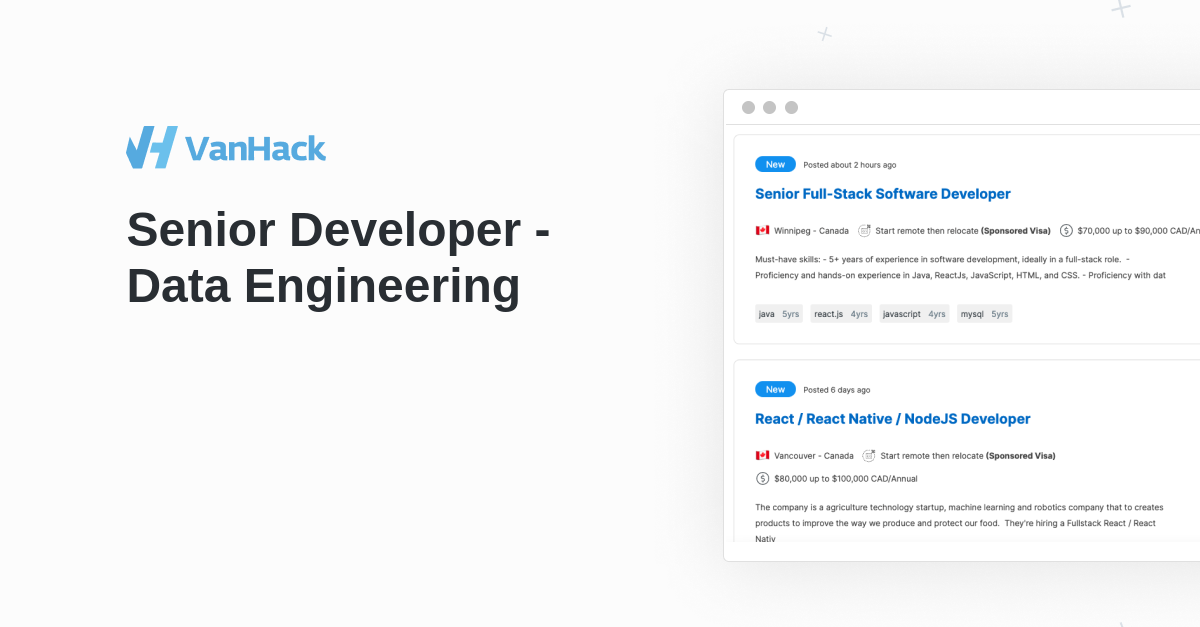 Senior Developer - Data Engineering - VanHack